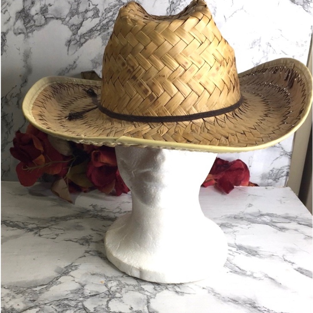 Vintage Straw Boho Cowboy Western Hat - Gem